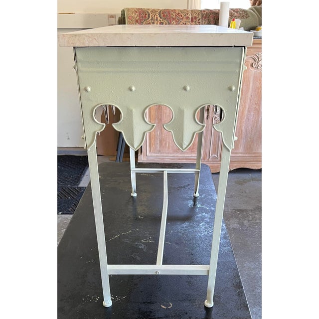 Vintage Scalloped Tole Table Faux Marble Wood Top | Chairish