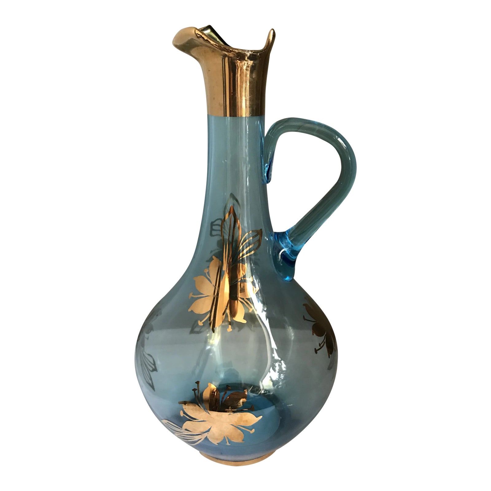 Vintage 1970s Romania Cristiro Hand Blown Aqua Blue Glass Decanter ...