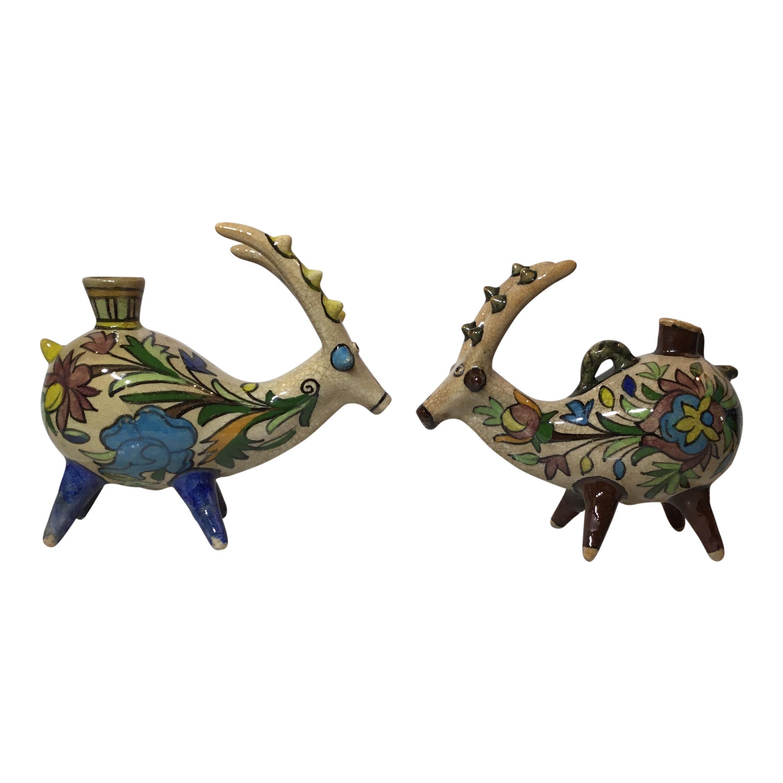 1950s Persian Mythological Ceramic Vessels - a Pair | Chairish