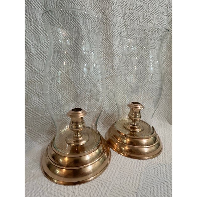 Vintage Solid Brass and Glass Hurricane Candle Holders - a Pair | Chairish