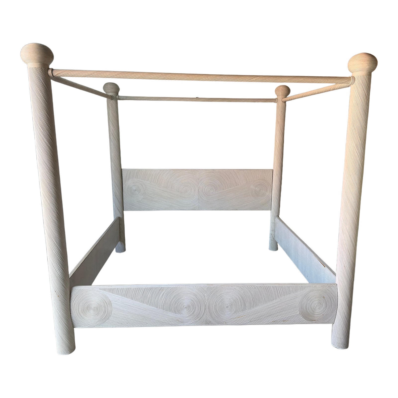 Boho Chic Swirl Pencil Reed King Size Canopy Bed Frame | Chairish