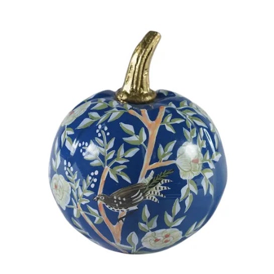 Blue Chinoiserie Tole Pumpkin 12" | Chairish