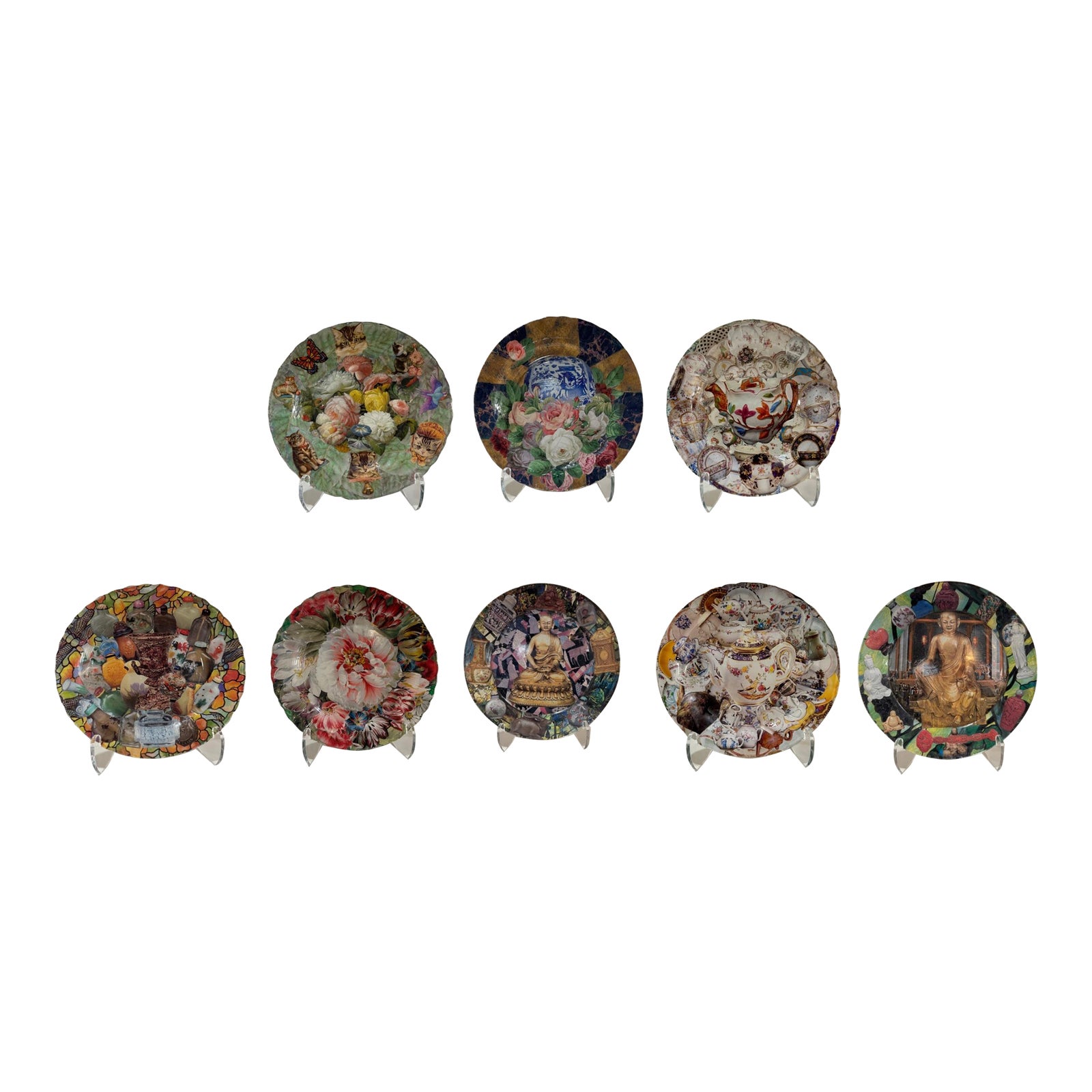 Mid 20th Century Set of 8 Contemporary Decoupage Art Plates ...