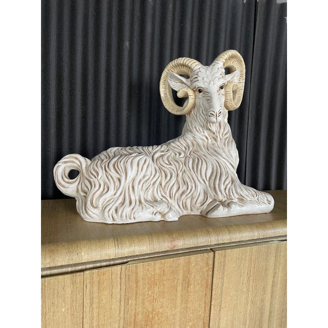 1960s Large Italian Ceramic Bighorn Ram Sculpture | Chairish