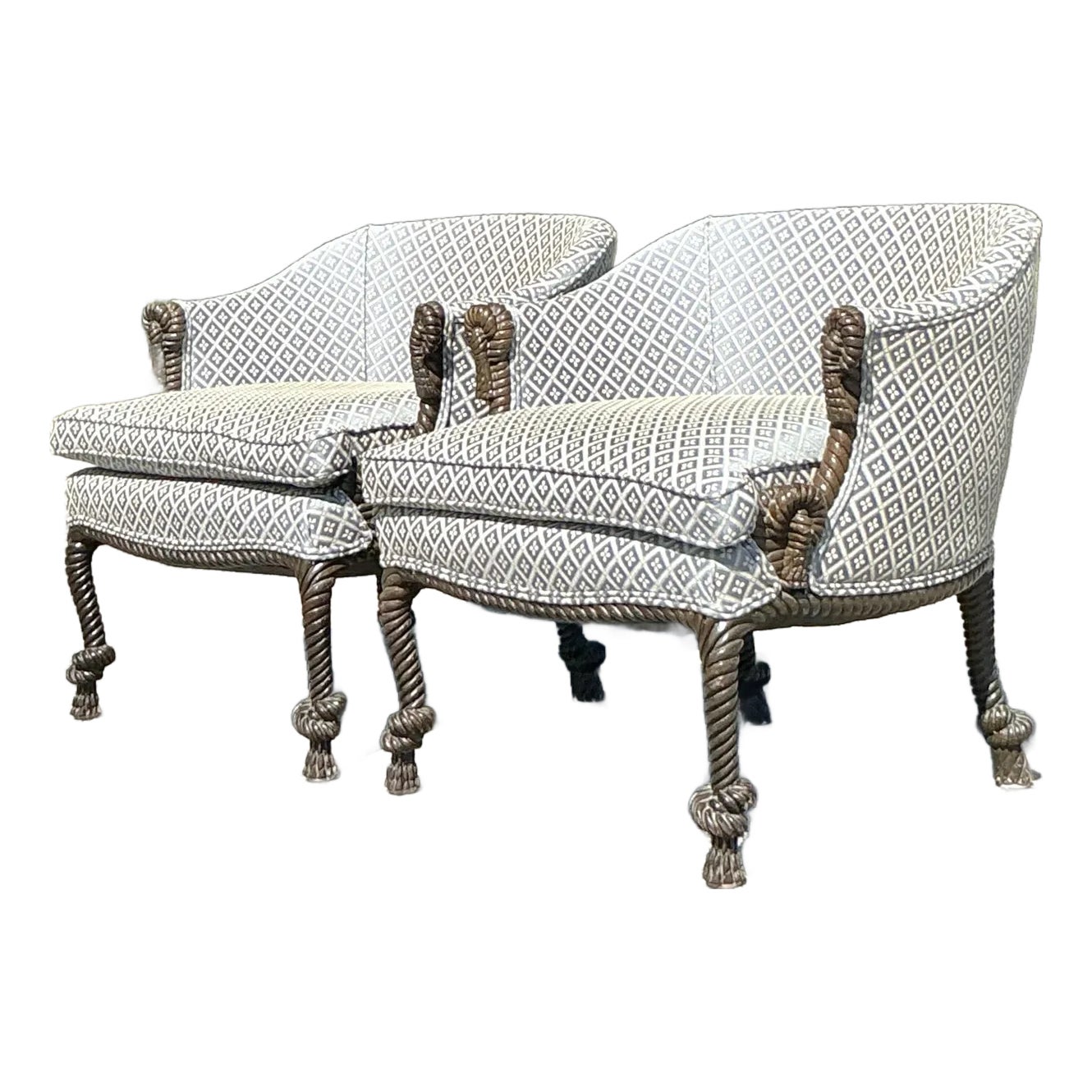 Vintage Regency Rope and Knot Lounge Chairs - A Pair | Chairish