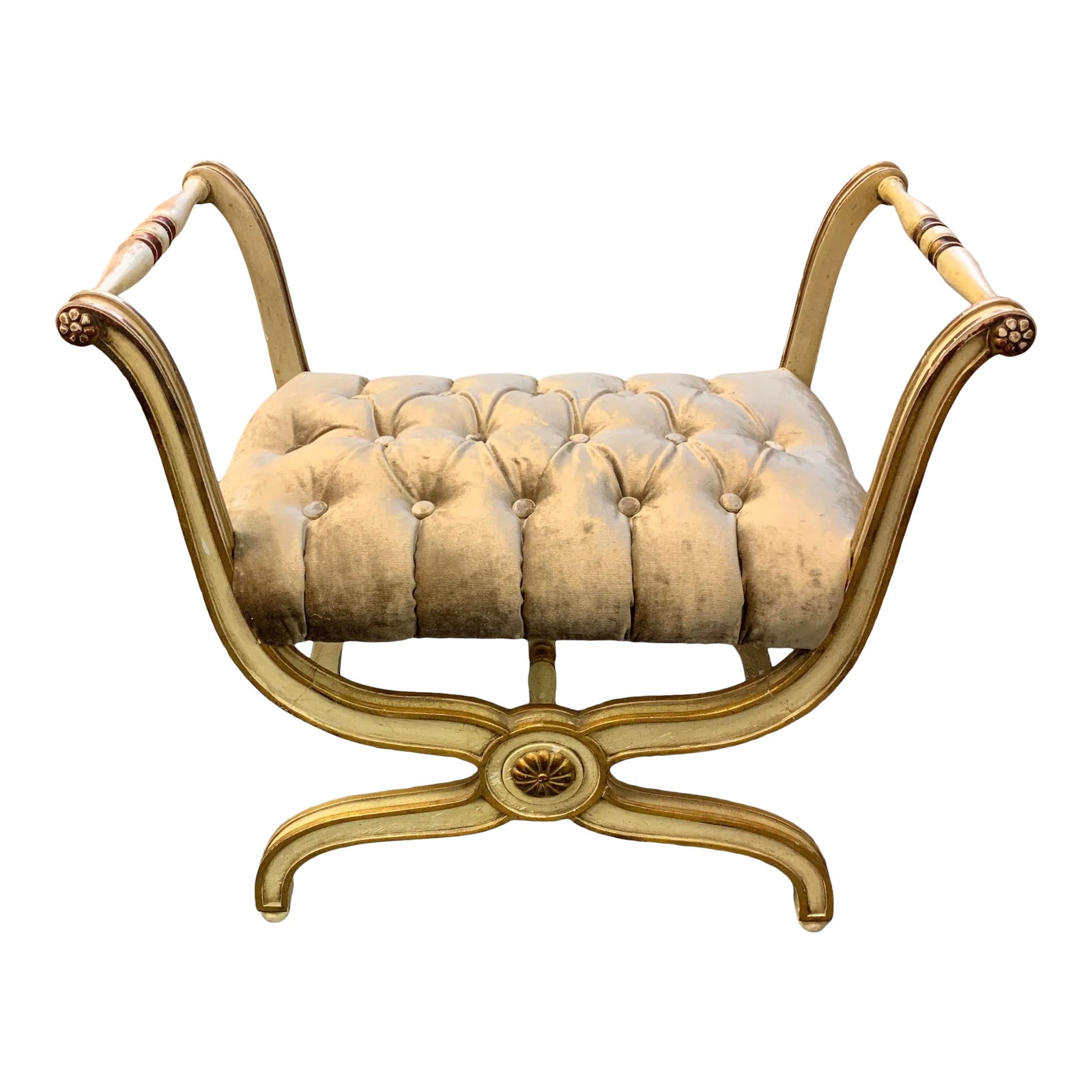 Hollywood Regency Carved Curule X Bench | Chairish