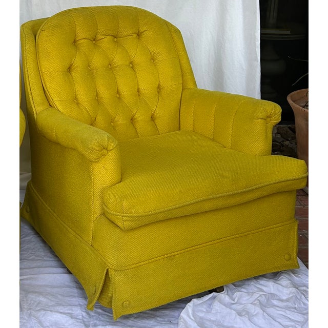 1970s Hollywood Regency Citron Tufted Swivel Rockers- a Pair | Chairish