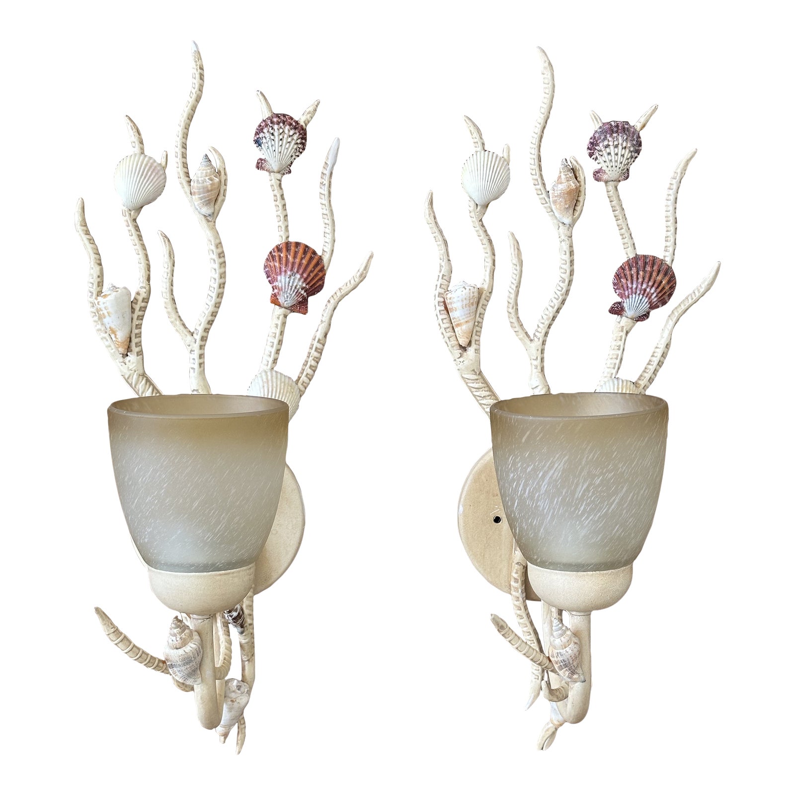 Coastal Metal Coral Sea Shell Wall Hardwired Wall Light Sconces-Pair ...