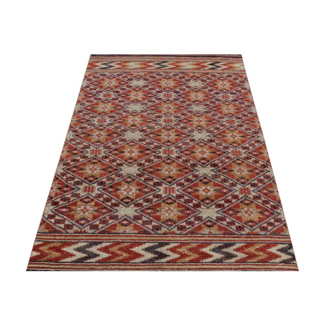 Rug & Kilim’s Moroccan Style Rug in Red With Gold Geometric Patterns ...
