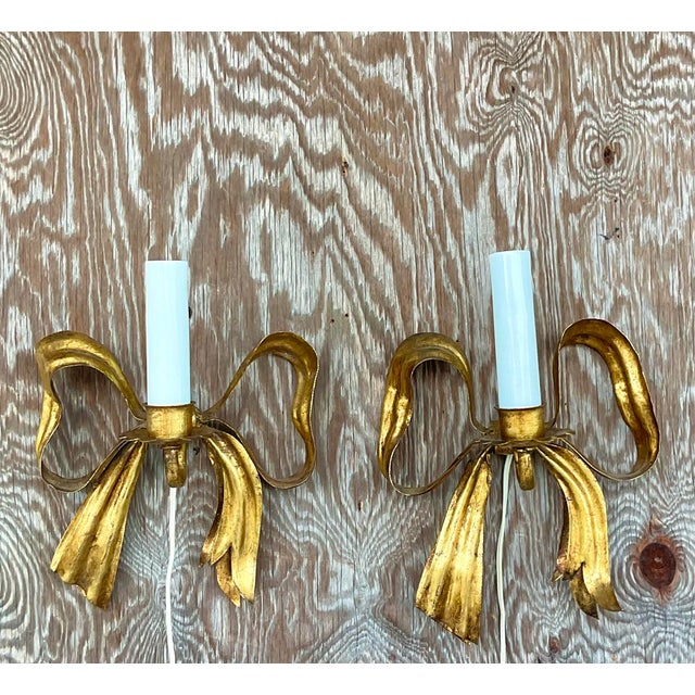 Vintage Regency Gilt Metal Bow Sconces - a Pair | Chairish
