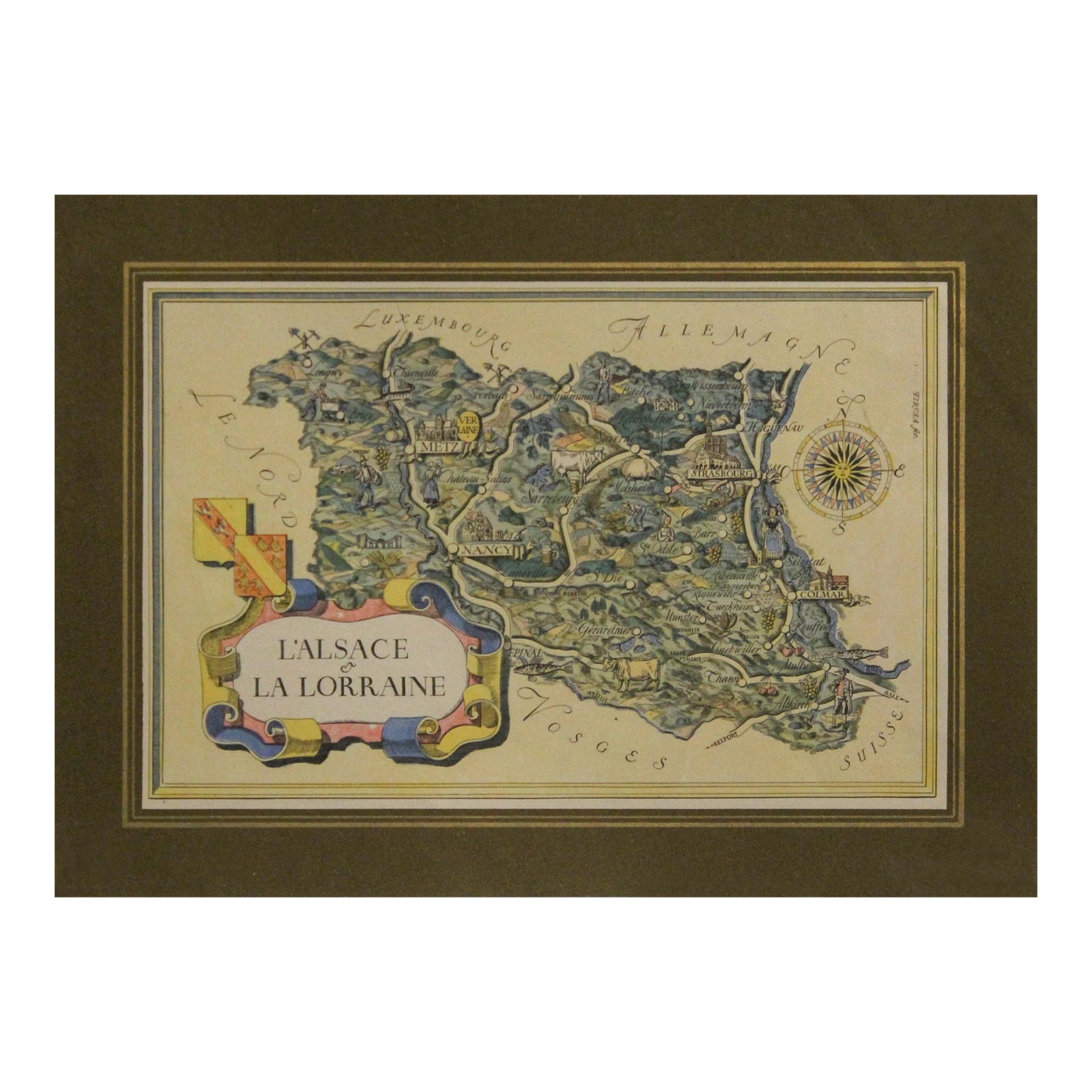 1960's French Vintage Mini Map, l'Alsace & La Lorraine | Chairish