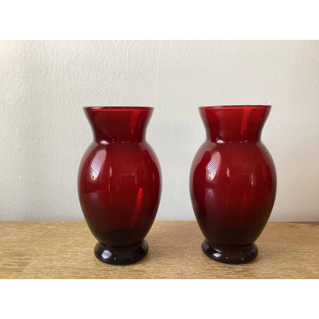 Vintage Ruby Red Glass Vases a Pair | Chairish