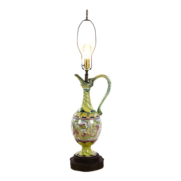 Early 19th Century Italian Faience Pitcher Table Lamp | Chairish