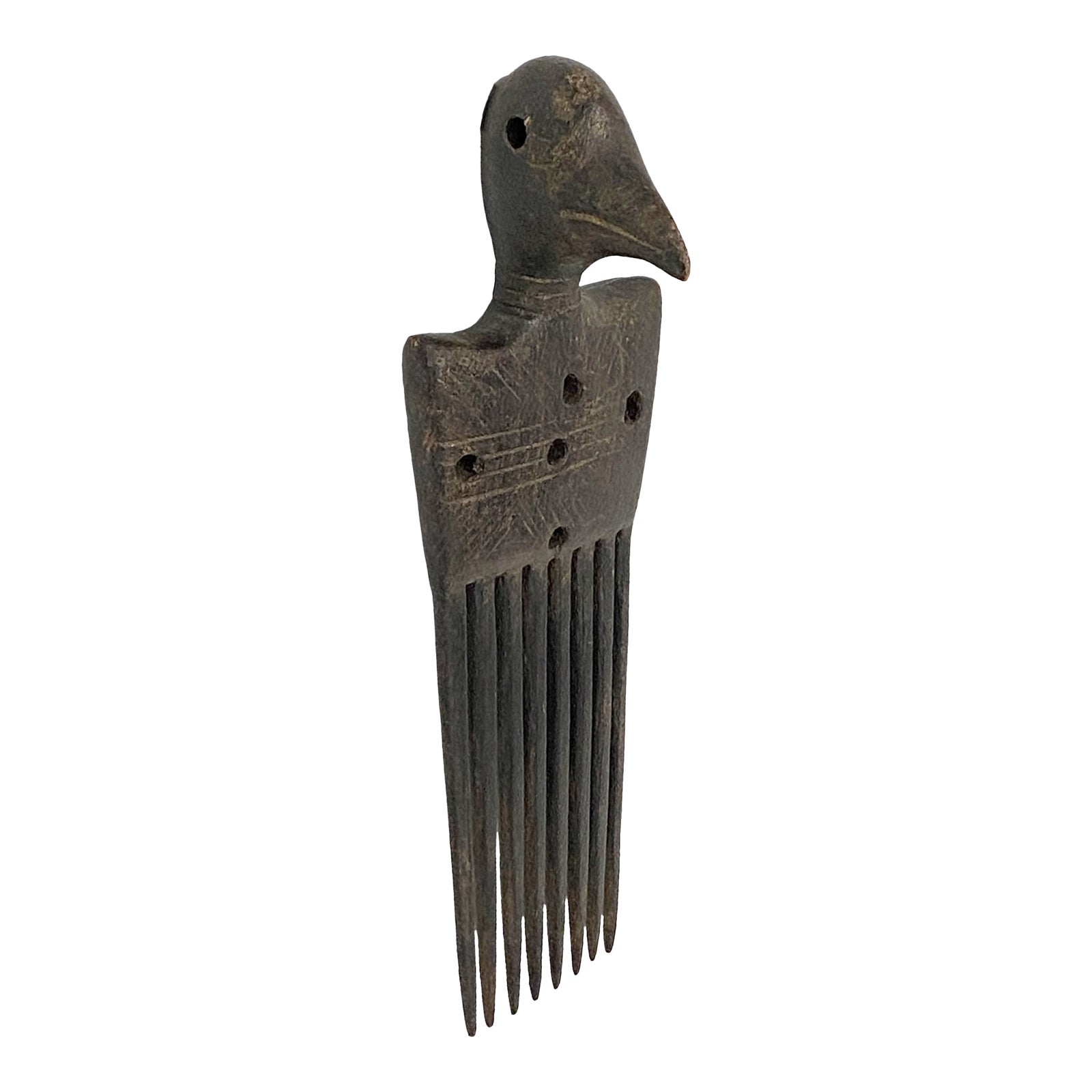 African Baule I.Coast Comb W/ Aluminum Bird Head Sculpture 9.5 " H ...