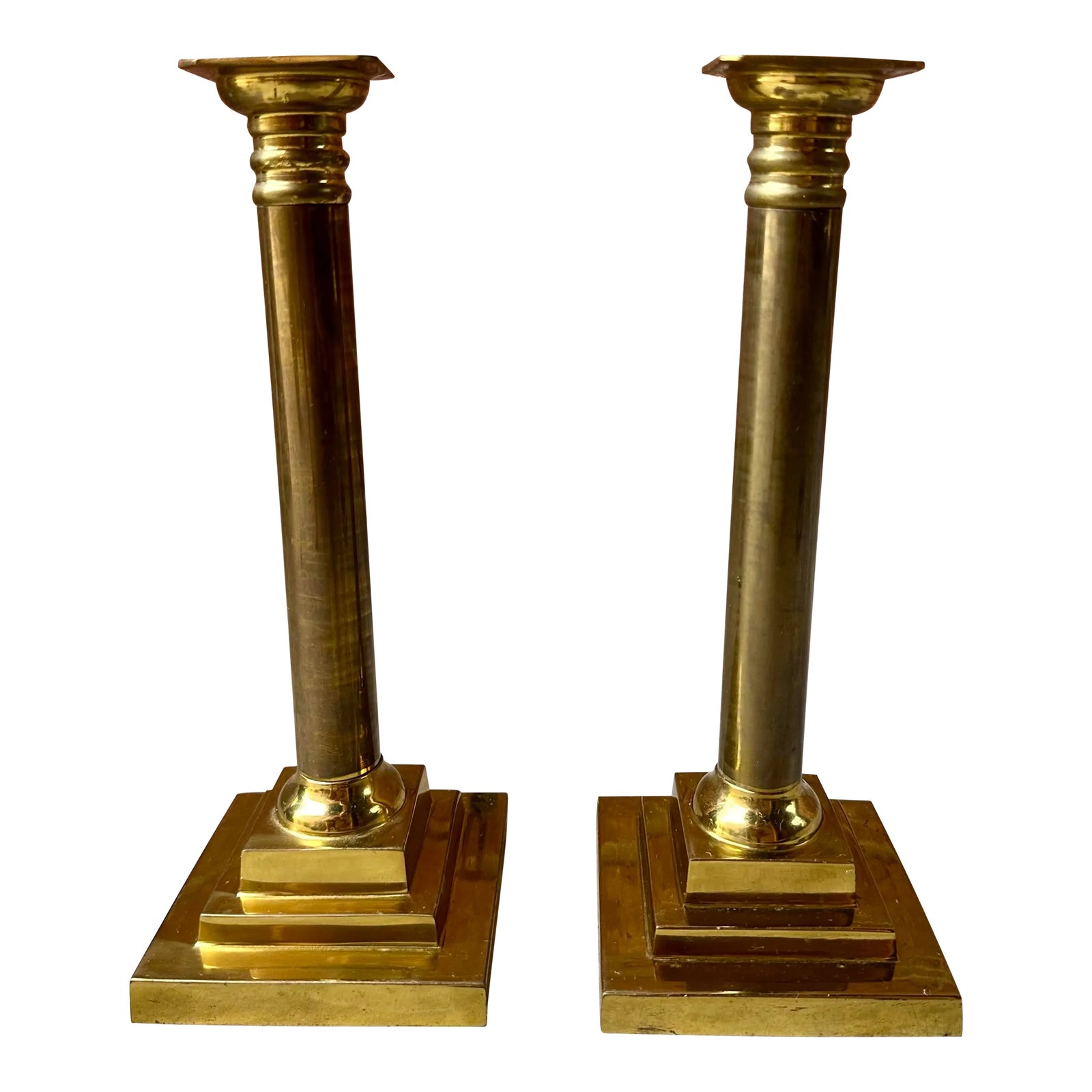 Vintage Modernist Heavy Solid Brass Candlesticks – a Pair | Chairish