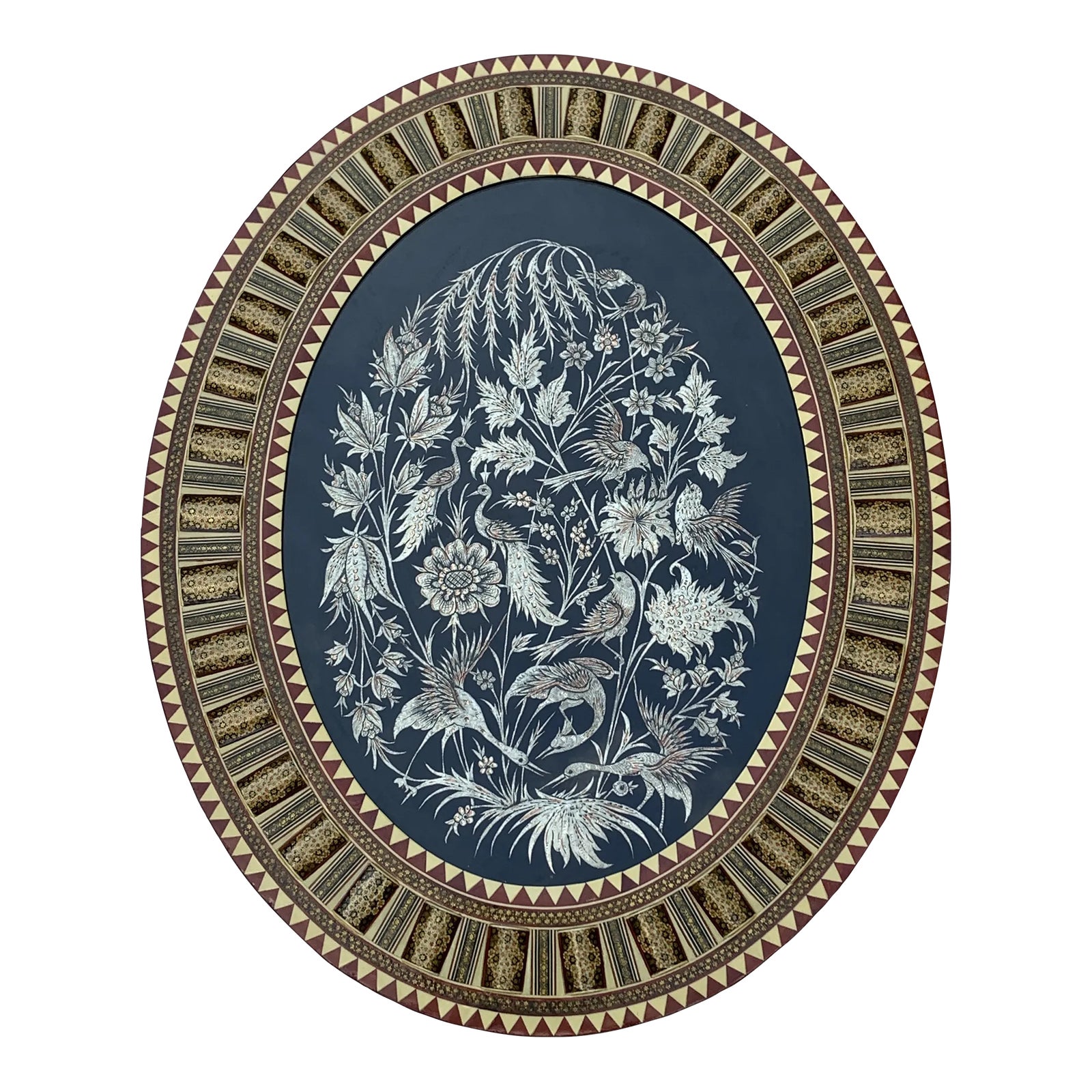 Persian Inlaid Khatam Frame With Etched Copper Birds | Chairish