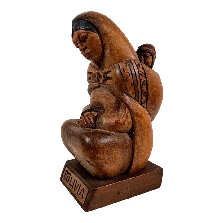 1960s Bolivia Wood Hand Carving Mother and Child | Chairish