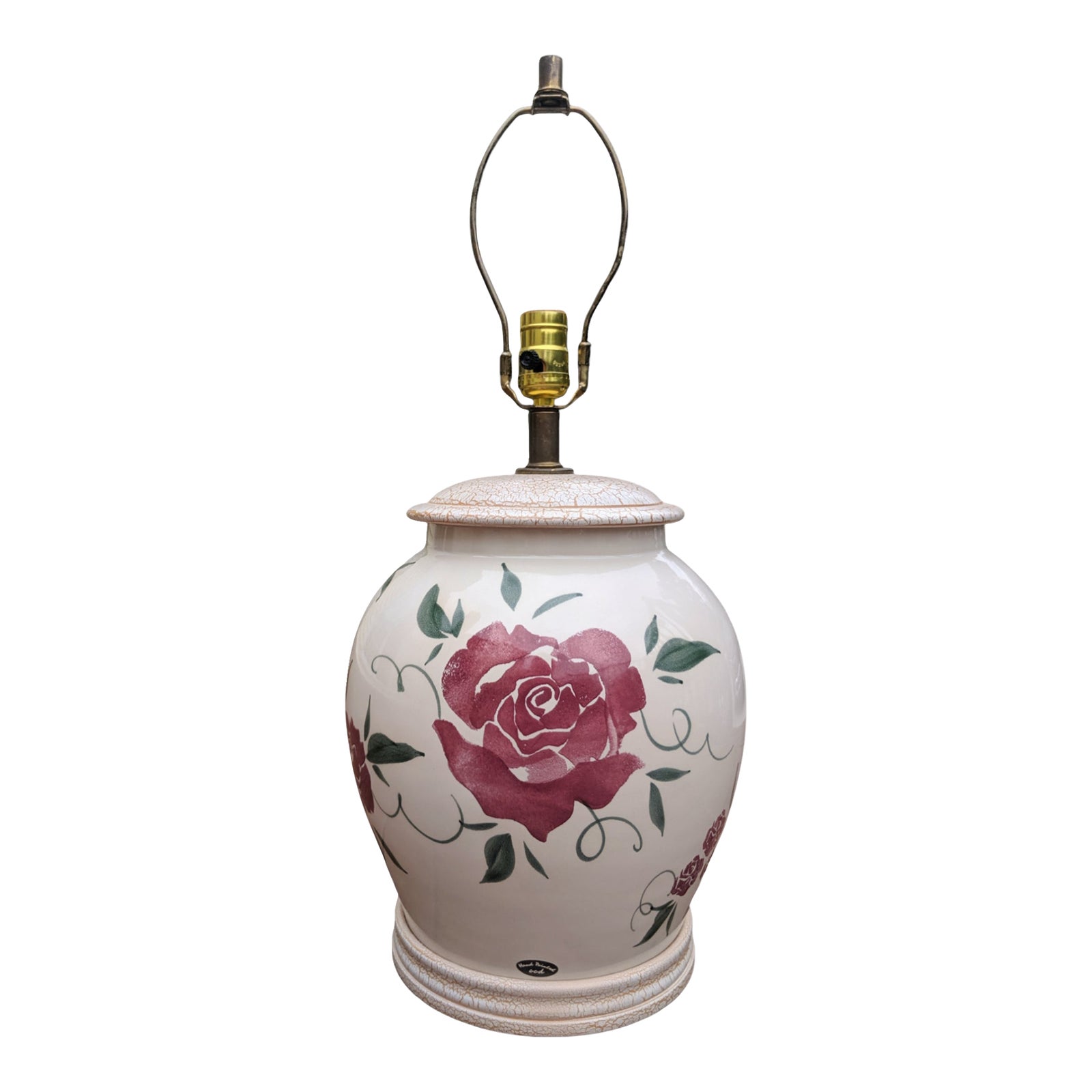 Vintage Cottagecore Hand Painted Floral Ceramic Table Lamp | Chairish