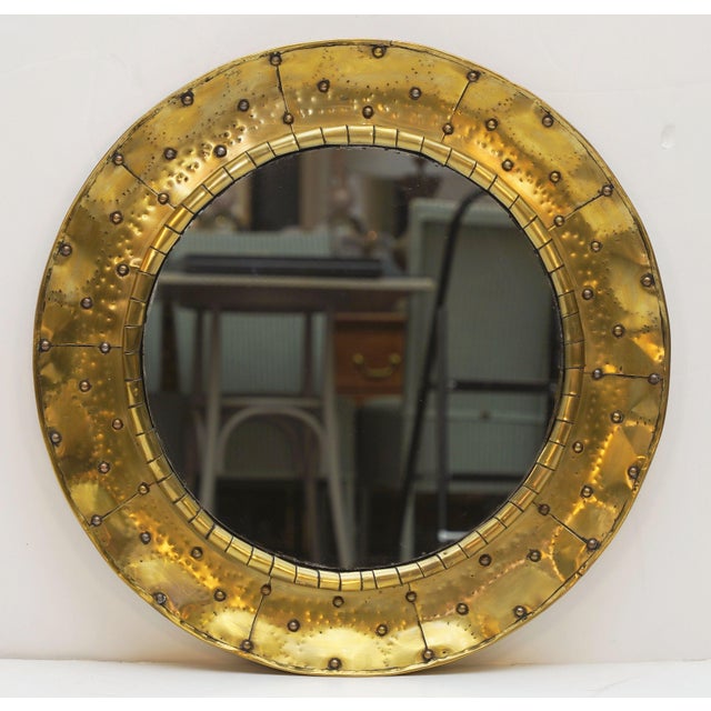 French Mid-Century Modern Round Mirror of Brass (Dia 25 3/4) | Chairish