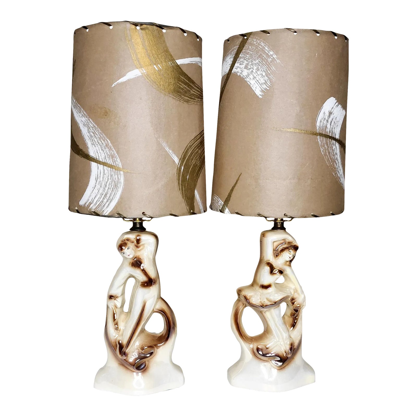 Mid Century Porcelain Dancing Couple With Original Shades - a Pair ...