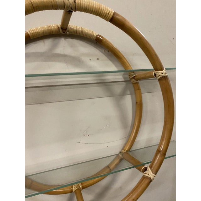 Restored Circular Rattan "Skeleton" Wall Shelf W/ Slat Glass | Chairish