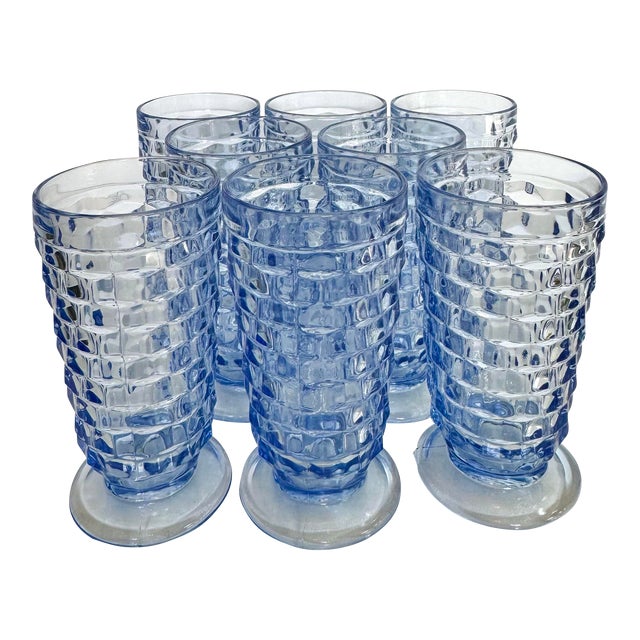 Mid Century Modern Indiana Glass Blue Glass Drinking Glasses in ...