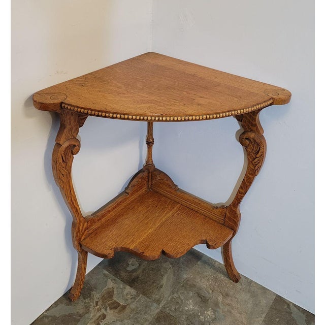 Victorian Tiger Oak Corner Table | Chairish