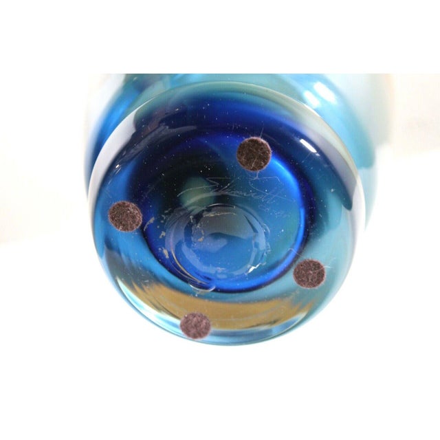 1986 Jack Schmidt Postmodern Studio Yellow & Blue Hand Blown Glass Vase ...