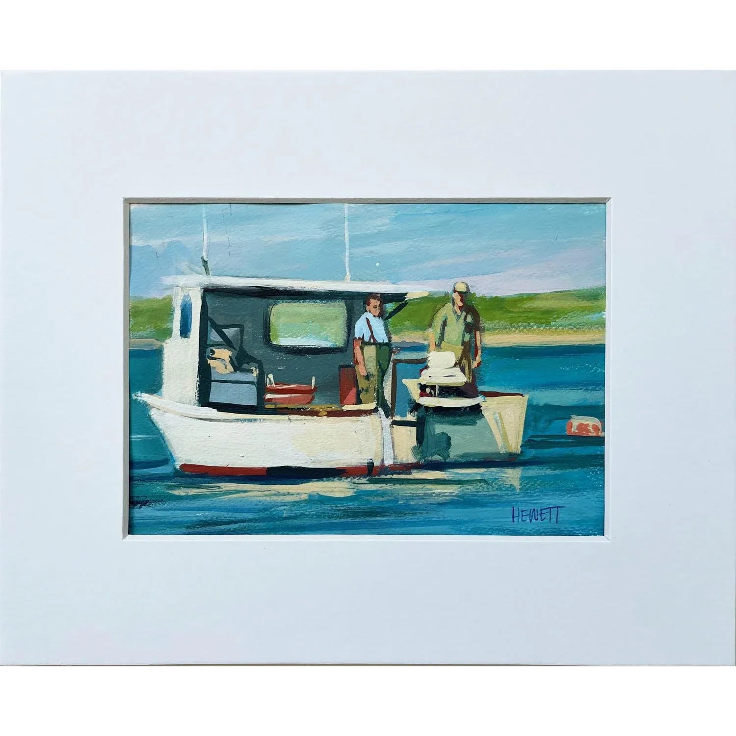 Baymen in Fishing Boat - 5x7" Painting on Paper in 8x10 White Matte ...