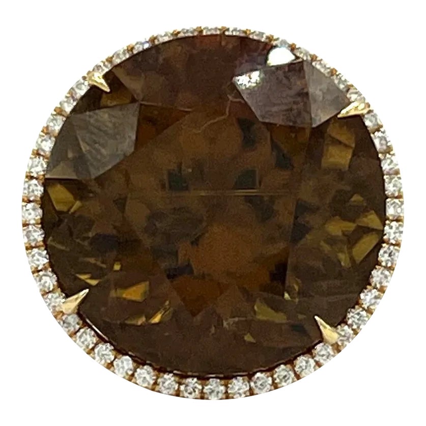 Mid 20th Century Sinhalite and White Diamond Cocktail Ring in 18k 2 ...