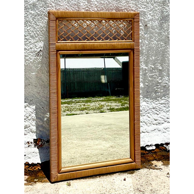Vintage Coastal Wrapped Rattan Wall Mirror | Chairish