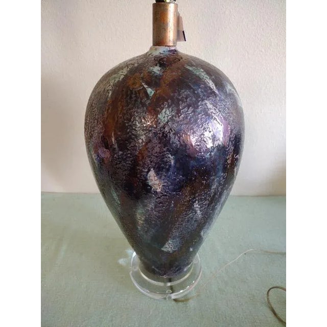 1990s Lamps of California Raku Pottery Table Lamp With Acrylic Base ...