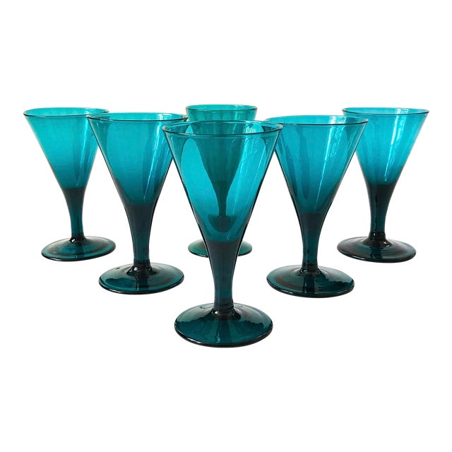 Teal Cocktail Glasses - Set of 6 | Chairish
