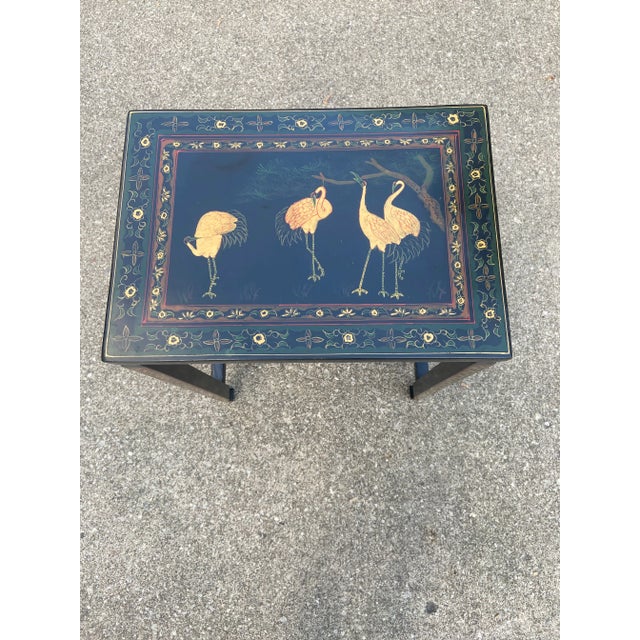 Asian Hand Painted Chinoiserie Side Table Crane a Pair | Chairish