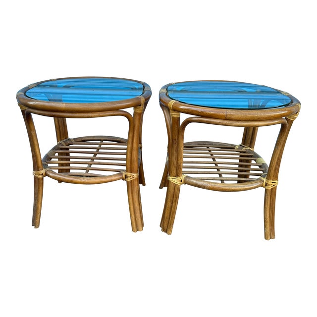 1980s Oval Rattan Side Tables- a Pair | Chairish
