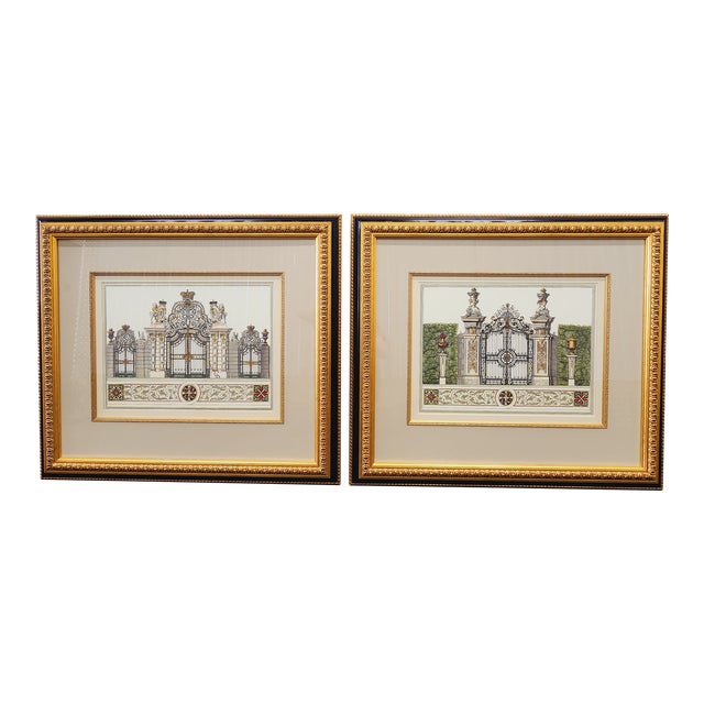 Large Decorative Framed Architectural Prints-A Pair | Chairish