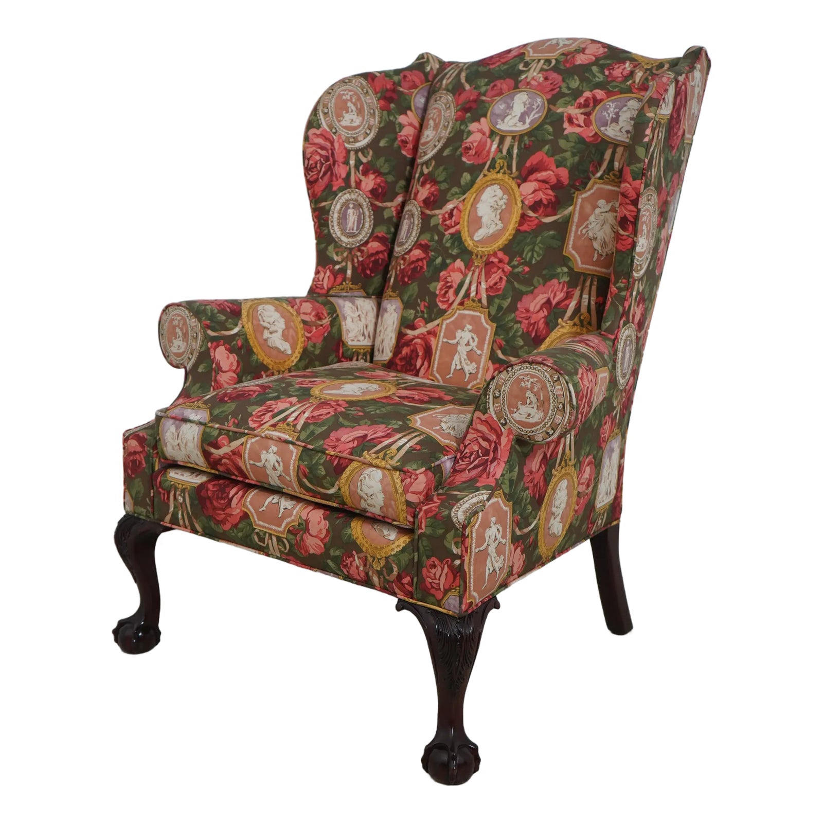 Kindel Mahogany Chippendale Style Wing Chair | Chairish