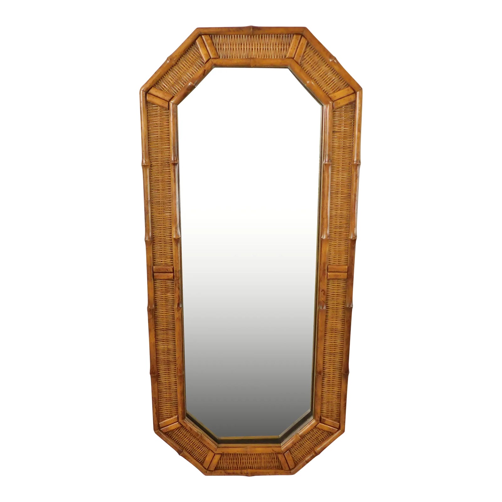 Vintage Palm Beach Style Solid Wood Faux Bamboo & Wicker Full Length ...