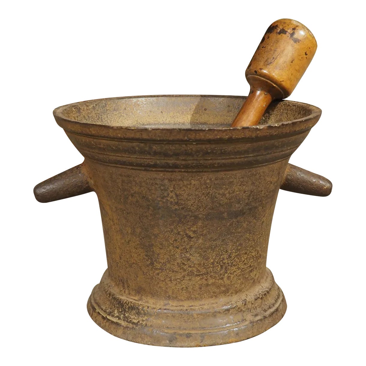 Large French Antique Cast Iron Mortar With Pestle, Circa 1800 | Chairish