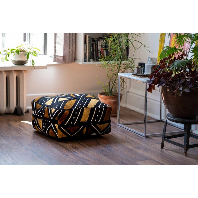 Custom Made African Black &White Vintage Malian Mud Cloth Ottoman 17" H ...