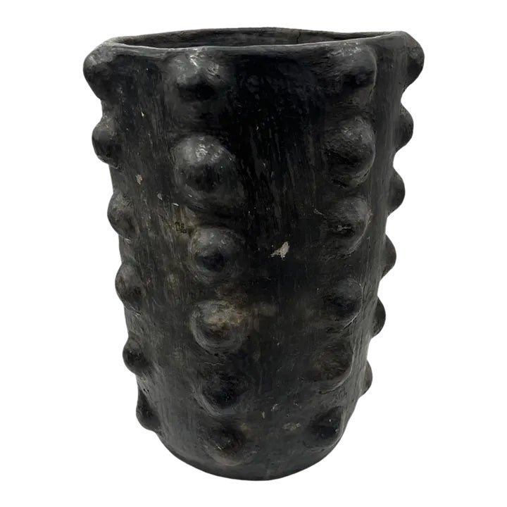 Sejnane Cylindrical Clay Bumpy Vessel - Dark Large | Chairish