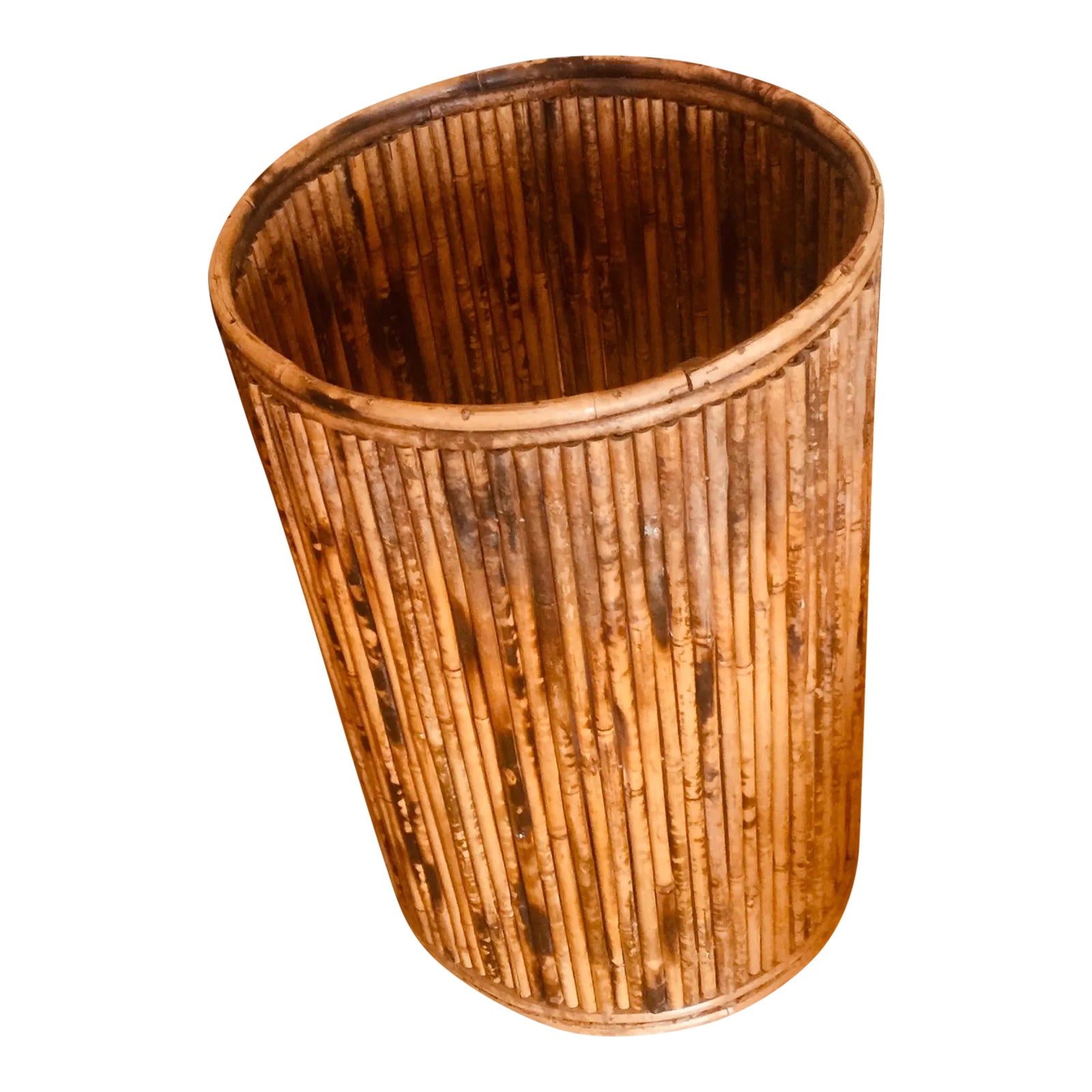 Vintage Bamboo Handmade Laundry Barrel Shape Hamper Made in Hawaii Can ...