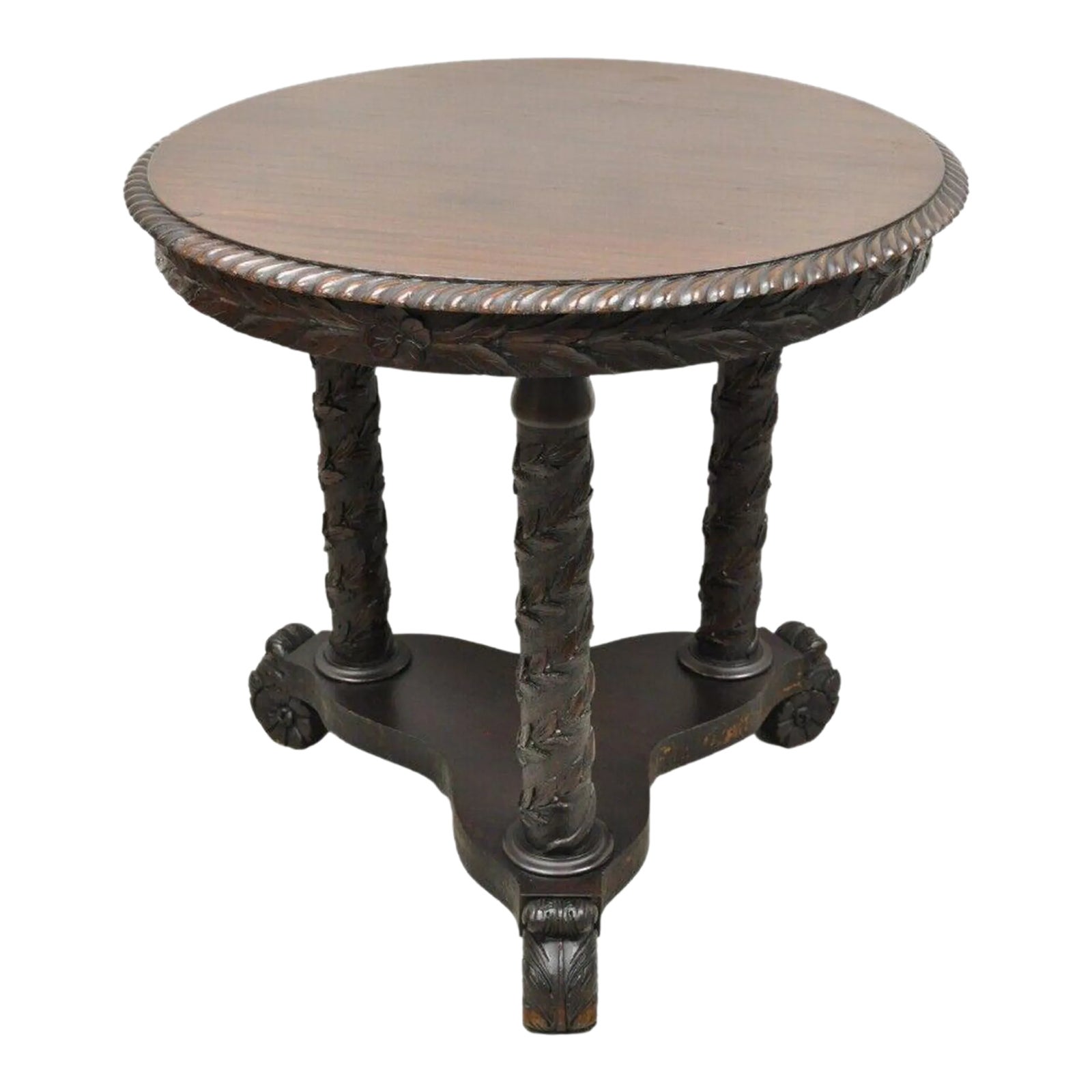 19th Century Antique American Empire Floral Spiral Carved Mahogany ...