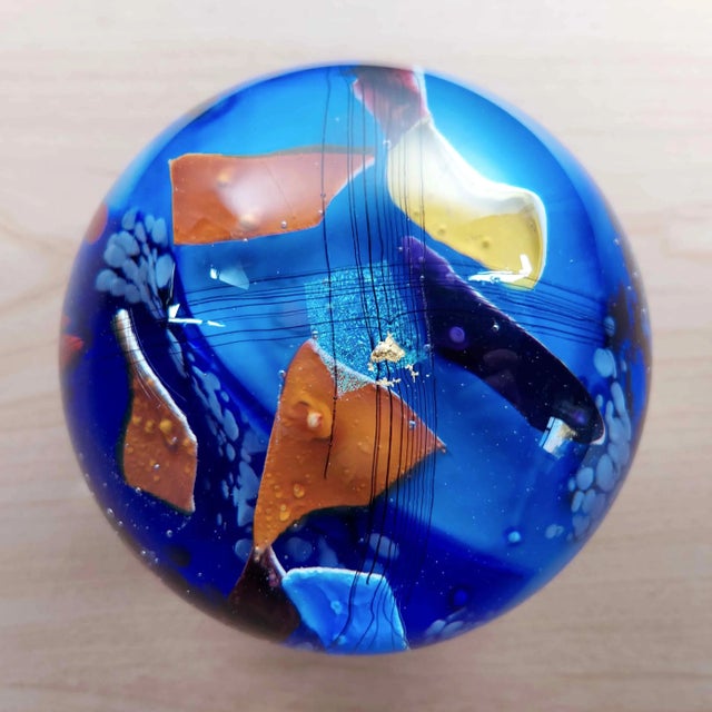 Late 20th Century Large Signed Sterno Art Glass Cobalt Ocean Abstract ...