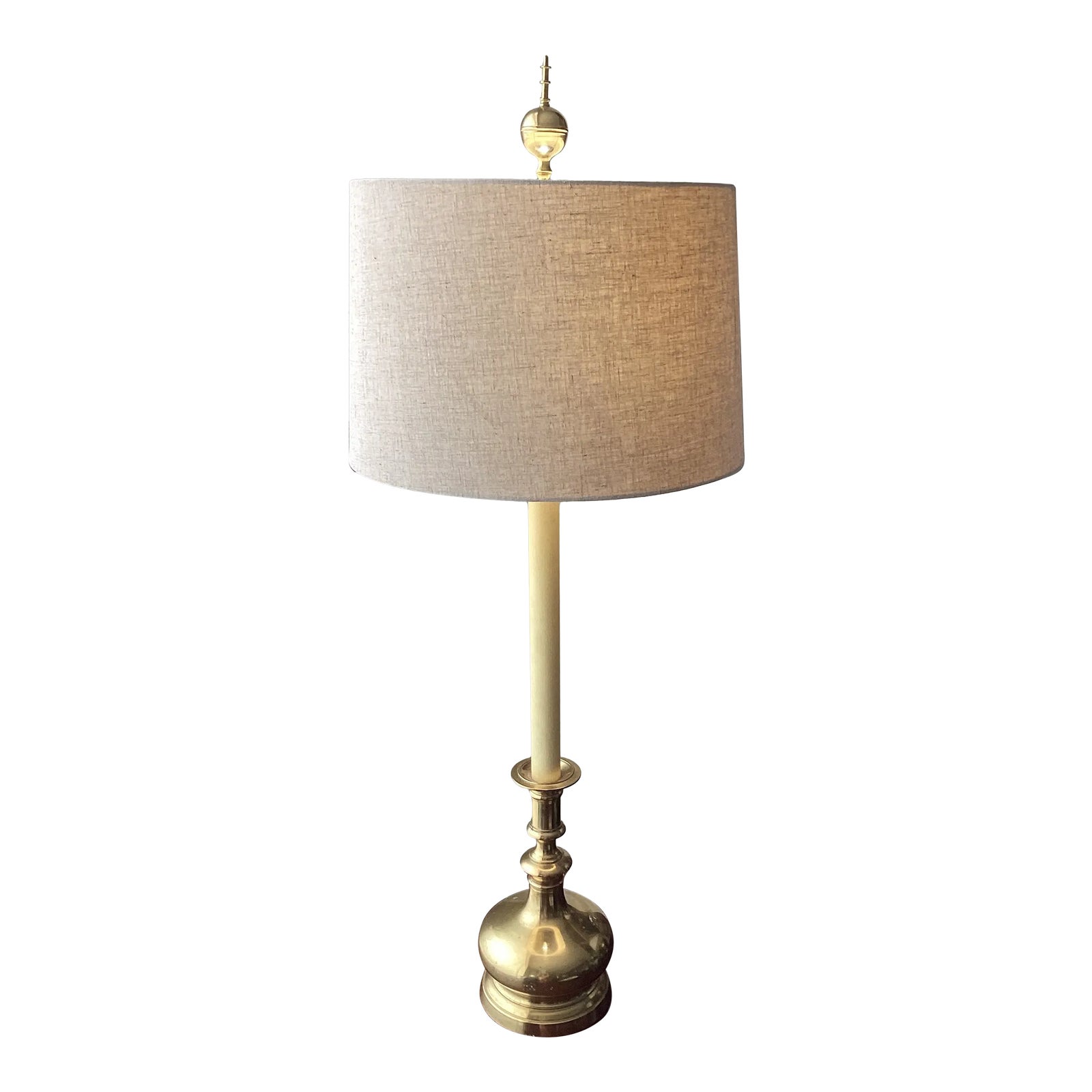 1960s Extra Tall Brass Stiffel Style Buffet Lamp With Linen Drum Shade ...