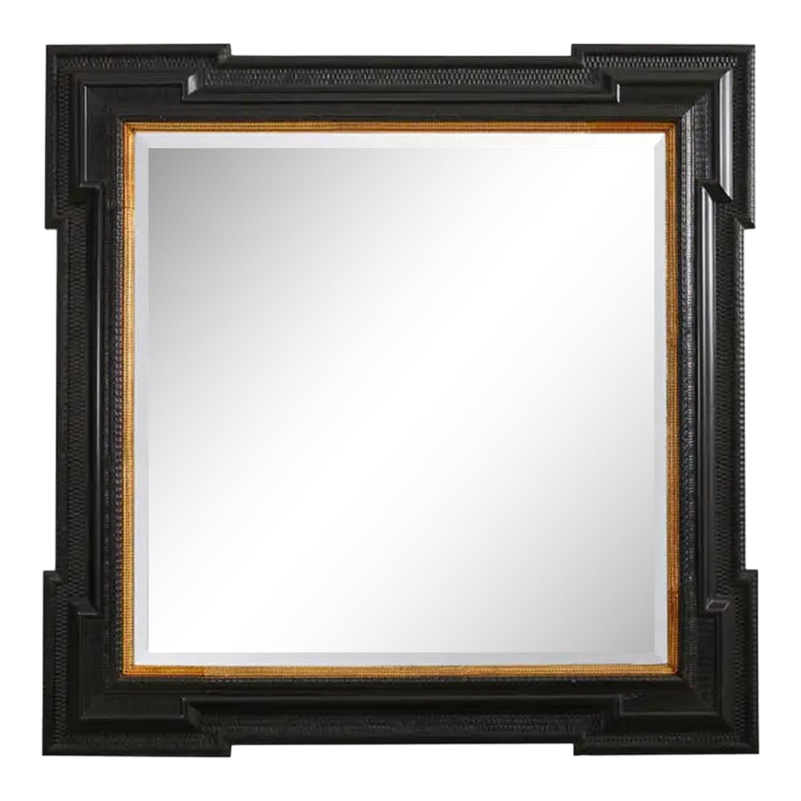 Grand Dutch Baroque Style Ebonized Beveled Glass Ripple Mirror | Chairish