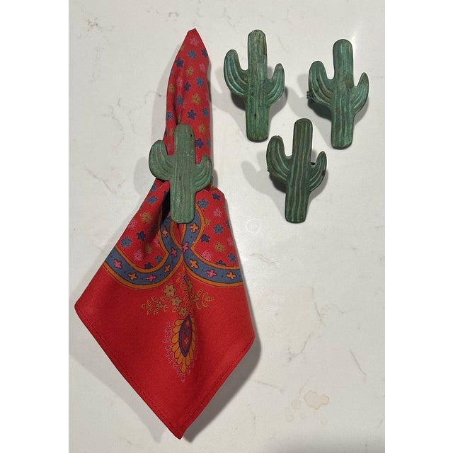 Vintage Saguaro Green Metal Cactus Napkin Rings- Set of 4 | Chairish