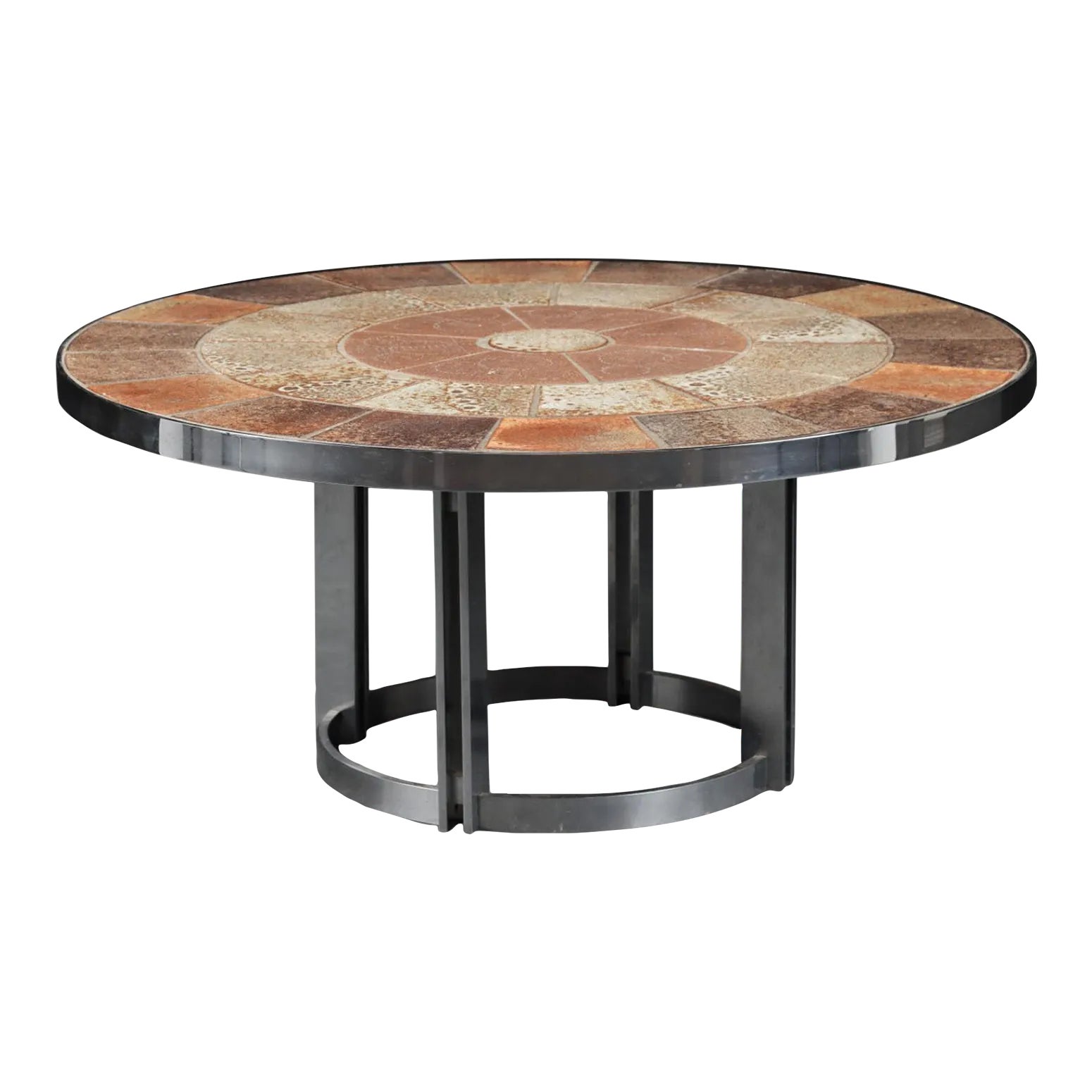 1960s Circular Tile + Aluminum Coffee Table by Haslev | Chairish