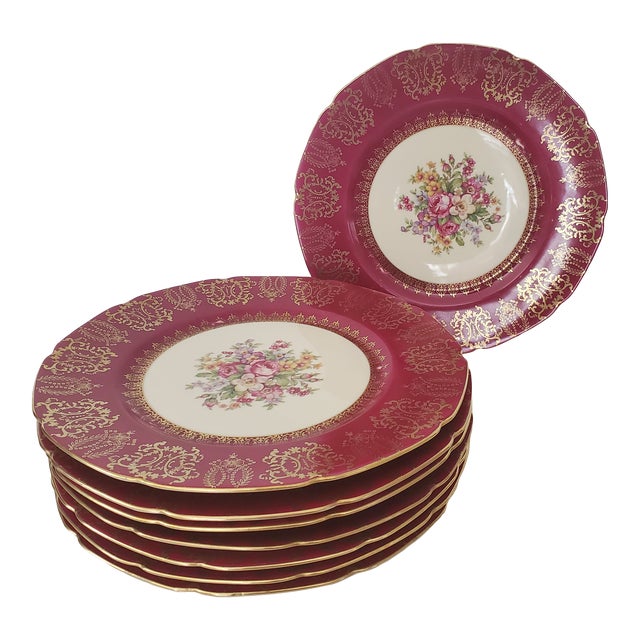 Vintage Royal Epiag, Magenta Dinner Plates- Set of 8 | Chairish