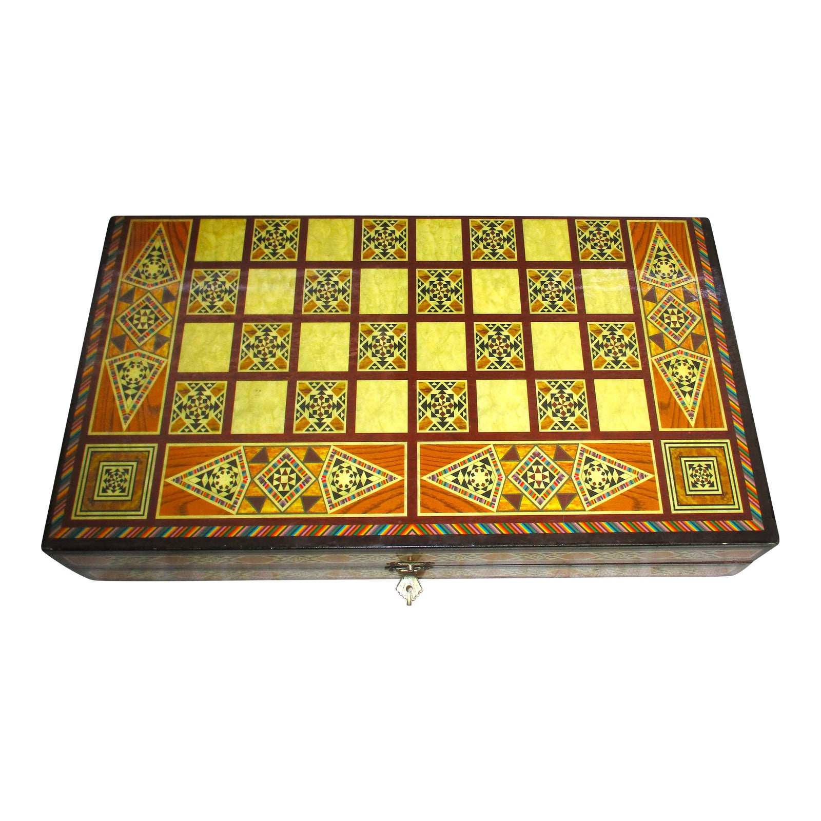 Vintage Middle Eastern Inlaid Wood Marquetry Backgammon Set, Handmade | Chairish